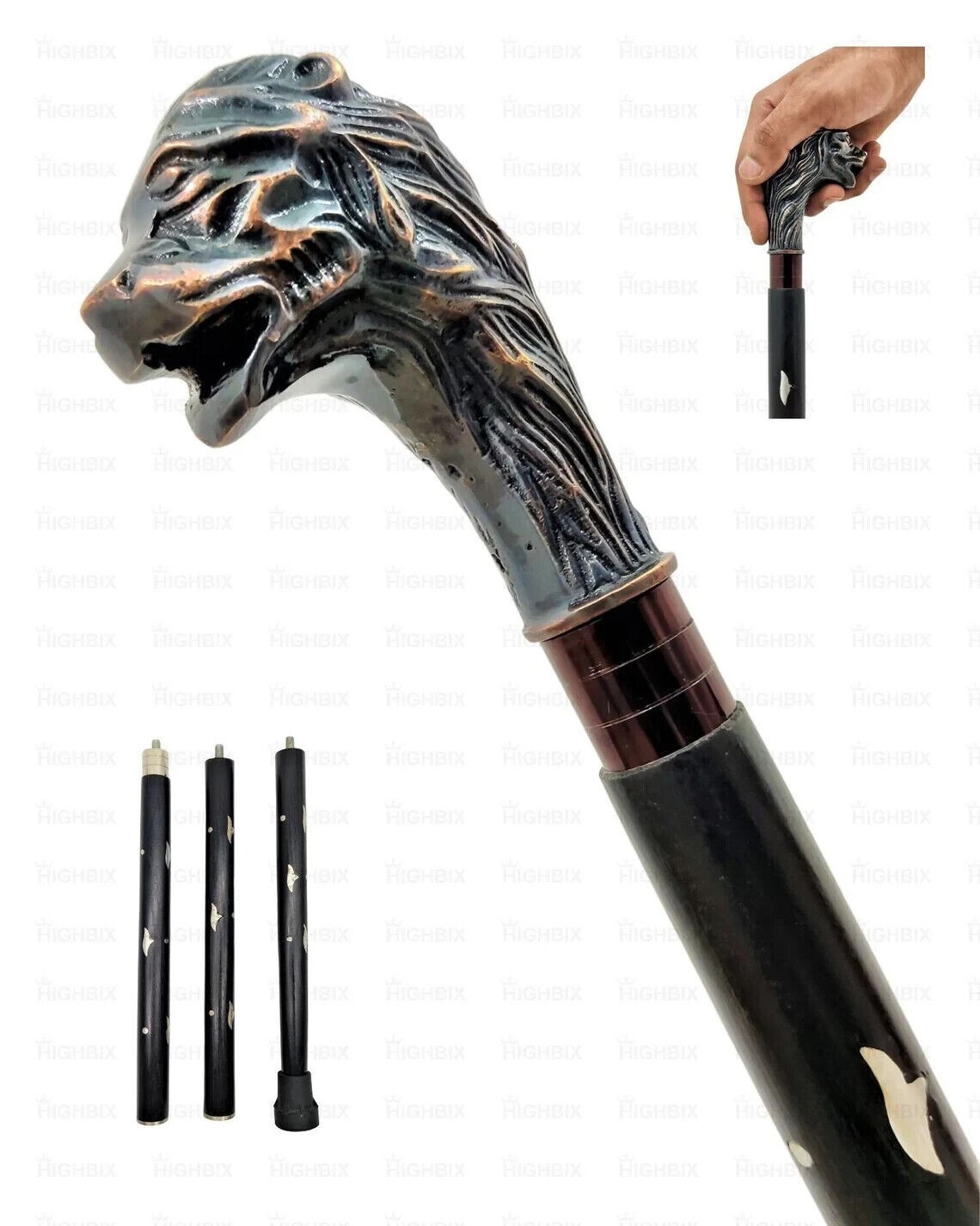 Antique Brass Wolf Designer Victorian Handle Head Woo… - Gem