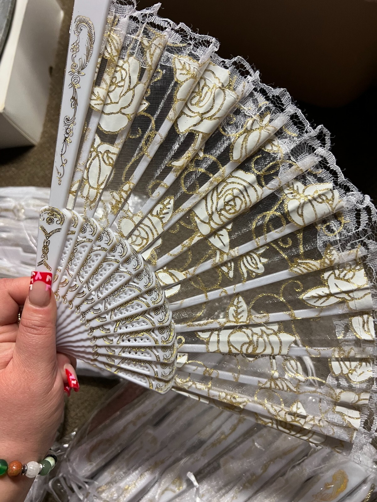 wedding lace/white and gold hand fans SET OF 30 | eBay