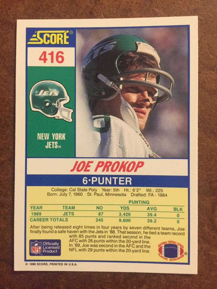 Joe Prokop 416 Score 1990 NFL Football Trading Card | eBay