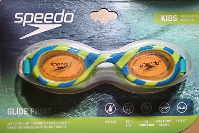 Speedo Kids Swimming Goggles Glide Print Blue/Green | eBay