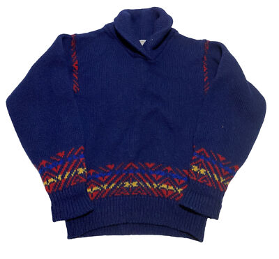 VTG Pendleton Pullover Shawl Collar Sweater Blue Red Wool USA Woolen ...