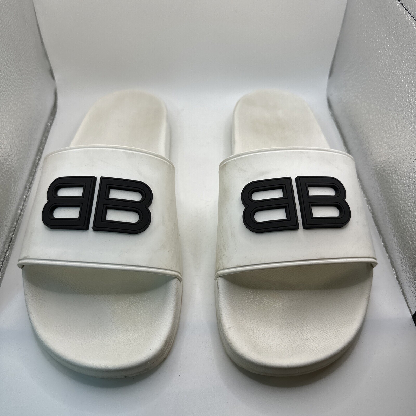 Balenciaga BB Logo Pool Slides Sandals White Size US … - Gem