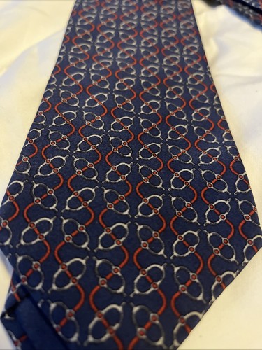 Hermes Paris Tie 789 MA Mens Navy, and Red Pattern 100% Silk | eBay