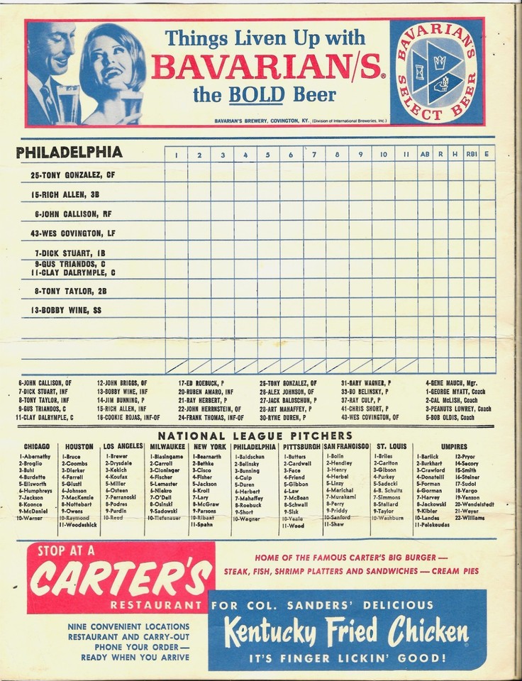 Official Scorecard, Cincinnati Reds vs Philadelphia Phillies, September ...
