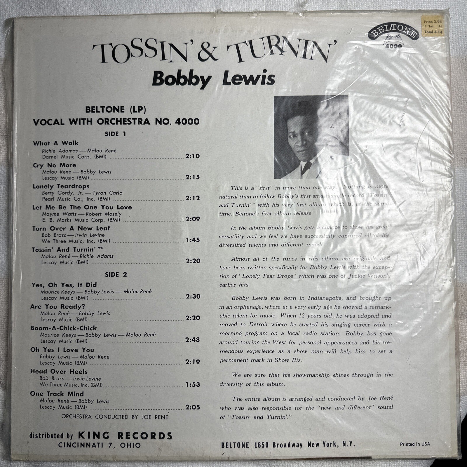 Bobby Lewis Tossin' and Turnin' SHRINK? EX?1961 First Pressing, Beltone ...