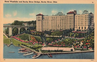 Rocky River, Ohio Postcard Hotel Westlake Rocky River Bridge PM 1942 ...