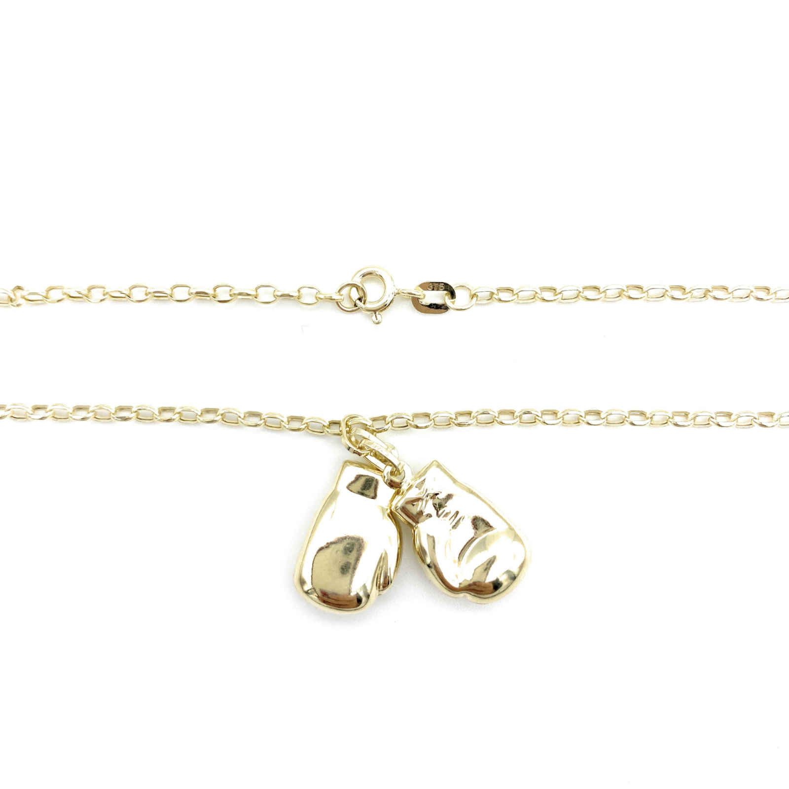 Real 9ct Yellow Gold Double Twin Boxing Glove Pendant Necklace Chain 18 ...