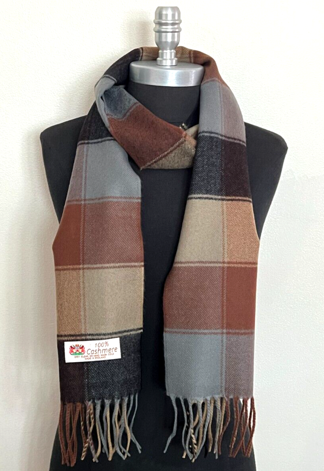 Men 100% CASHMERE SCARF Made in England Soft Wool Wrap Plaid Black ...