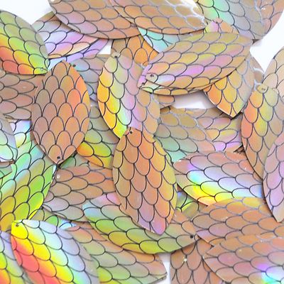 Navette Leaf Sequin 1.5" Black Gold Fish Scale Effect Print Lazersheen ...