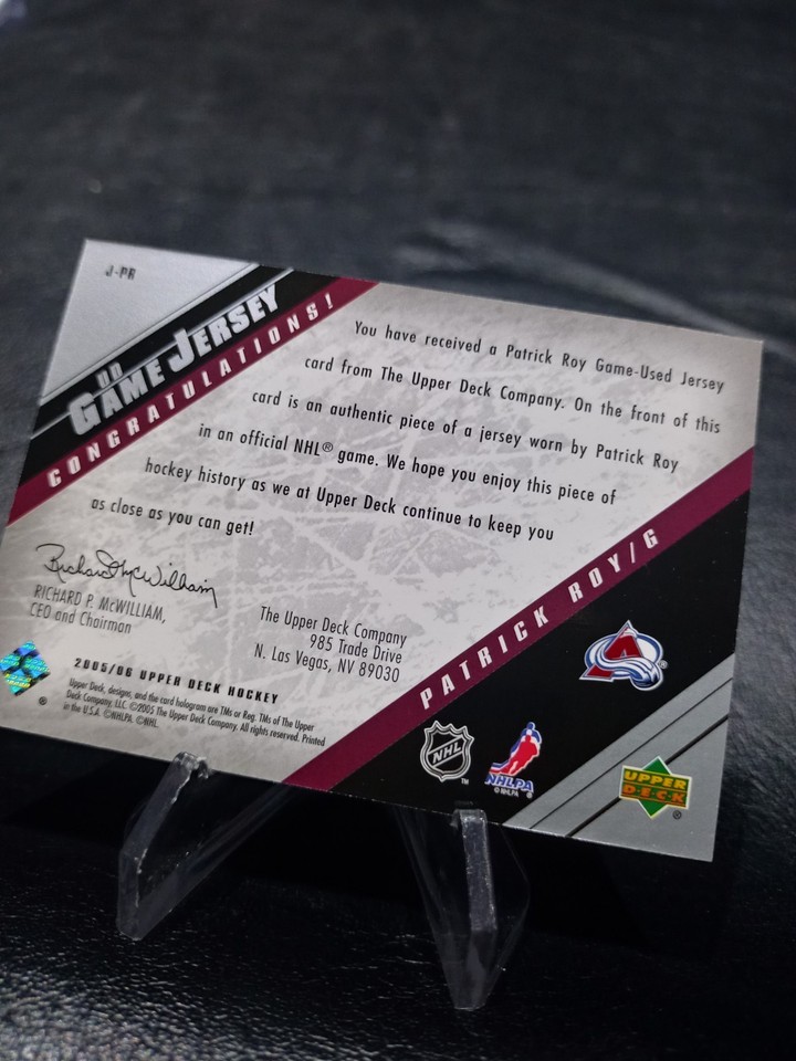 2005-06 UDC, PATRICK ROY, UD GAME HOCKEY JERSEY #J-PR, GREAT NHL CARDS ...