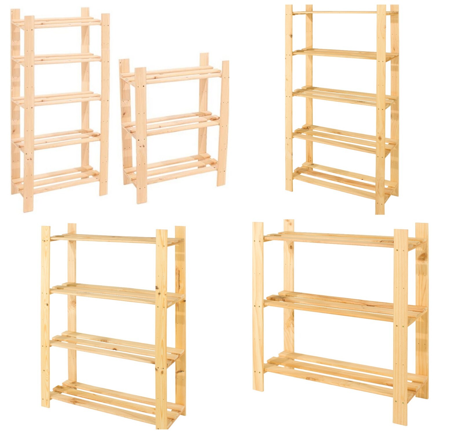 Wooden Storage Shelf Unit 3,4 & 5 Tier Solid Wood Shelving Unit Slated ...
