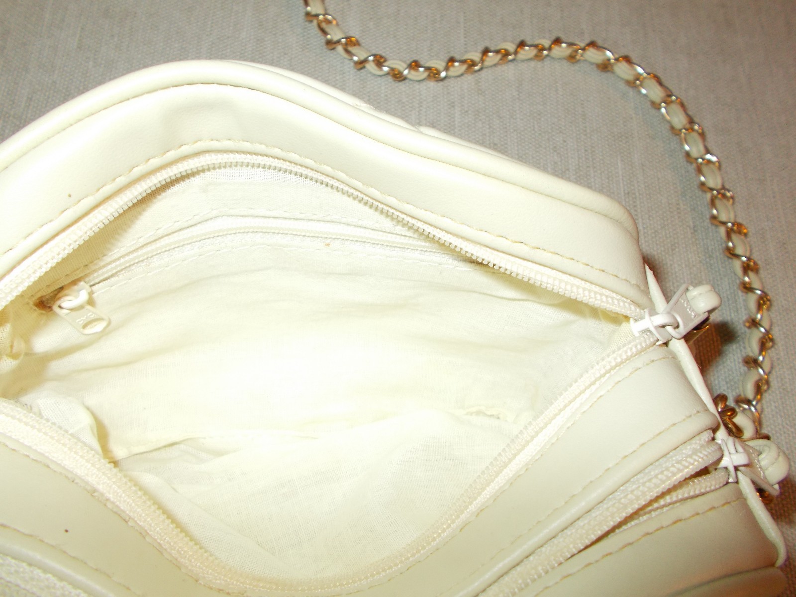 KMQ Collection Small Cross Body Beige Quilted Handbag 20" Strap Drop 5 ...