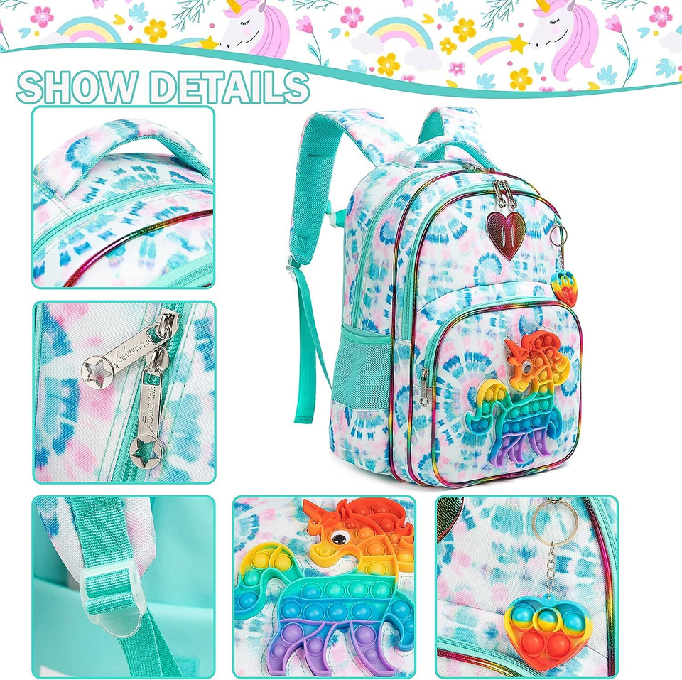 Backpack for Girls Elementary Preschool Kids Lunch Box Unicorn Bag Mint ...