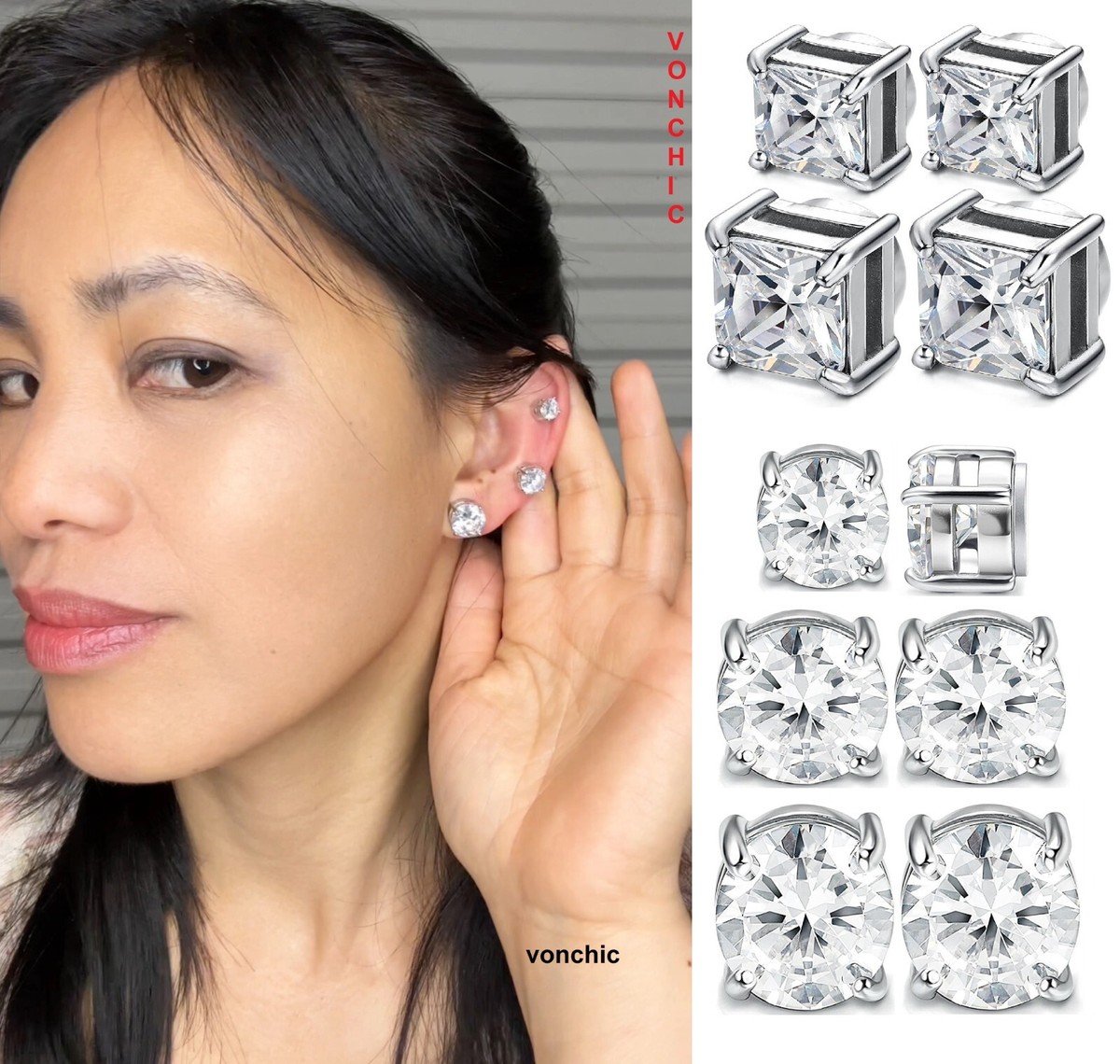 Diamond Stud Earring Size Chart 0.2ct 8.0ct 18ct White Yellow Gold