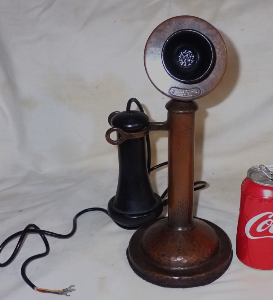 ANTIQUE ROYCROFT ARTS CRAFTS COPPER CANDLESTICK TELEPHONE STICKLEY DIRK ...