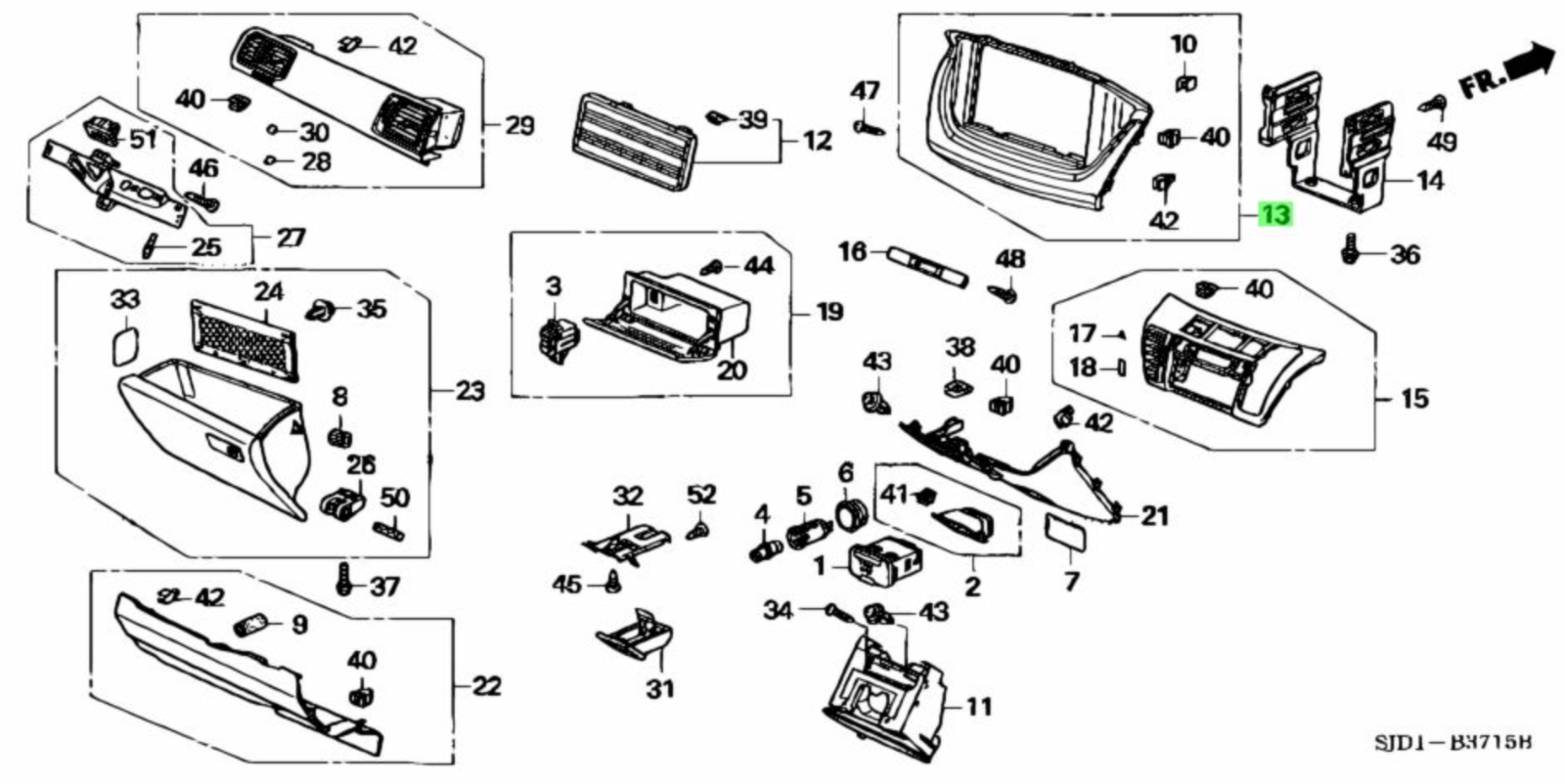 Honda EDIX FR-V BE1 Instrument Center Panel Dash Cover & Bracket 77251 ...