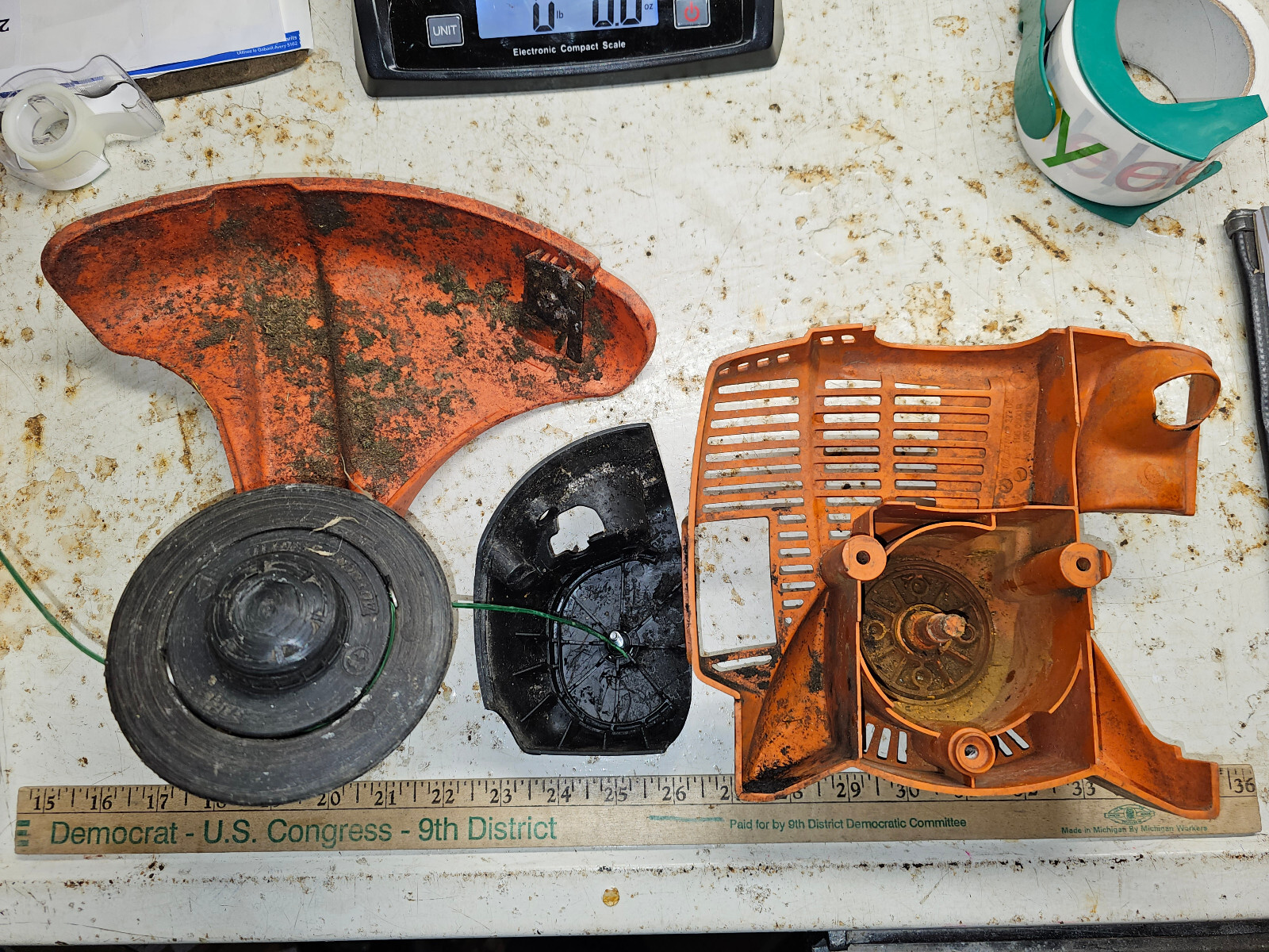 23NN85 ASSORTED PARTS FROM STIHL FS40C: RECOIL COVER, AIR CLEANER COVER ...