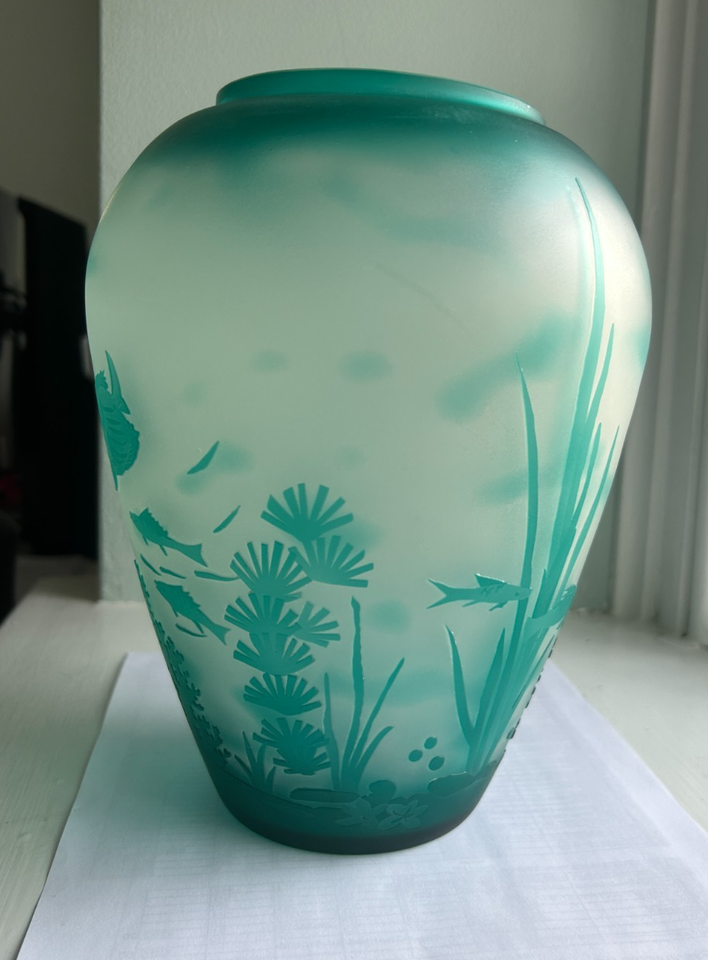 Cameo Art Vase Underwater Mermaid Scene Turquose Glass after Galle | eBay