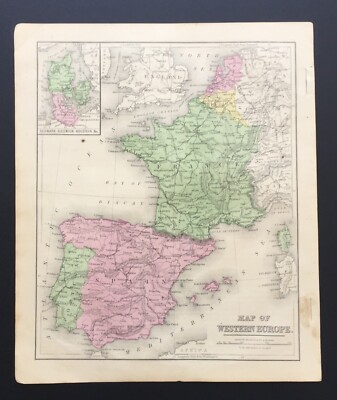 Map of Western Europe 1868 | eBay