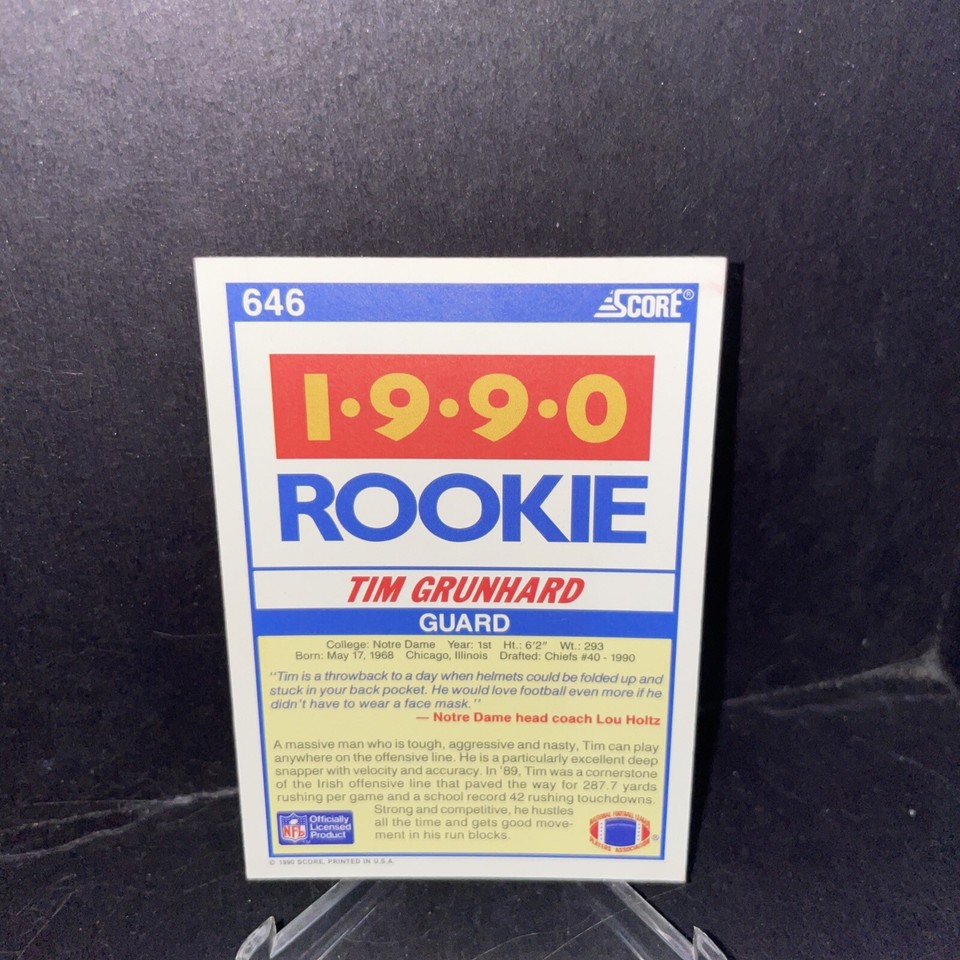 1990 Score Tim Grunhard Rookie Kansas City Chiefs #646 | eBay