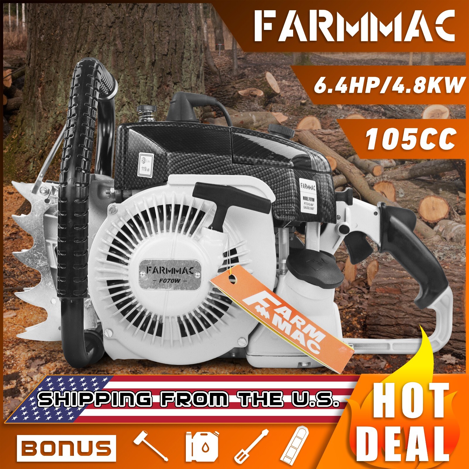 Farmmac 105cc Gas Chainsaw Power Head Compatible with 070 Sawmill No ...