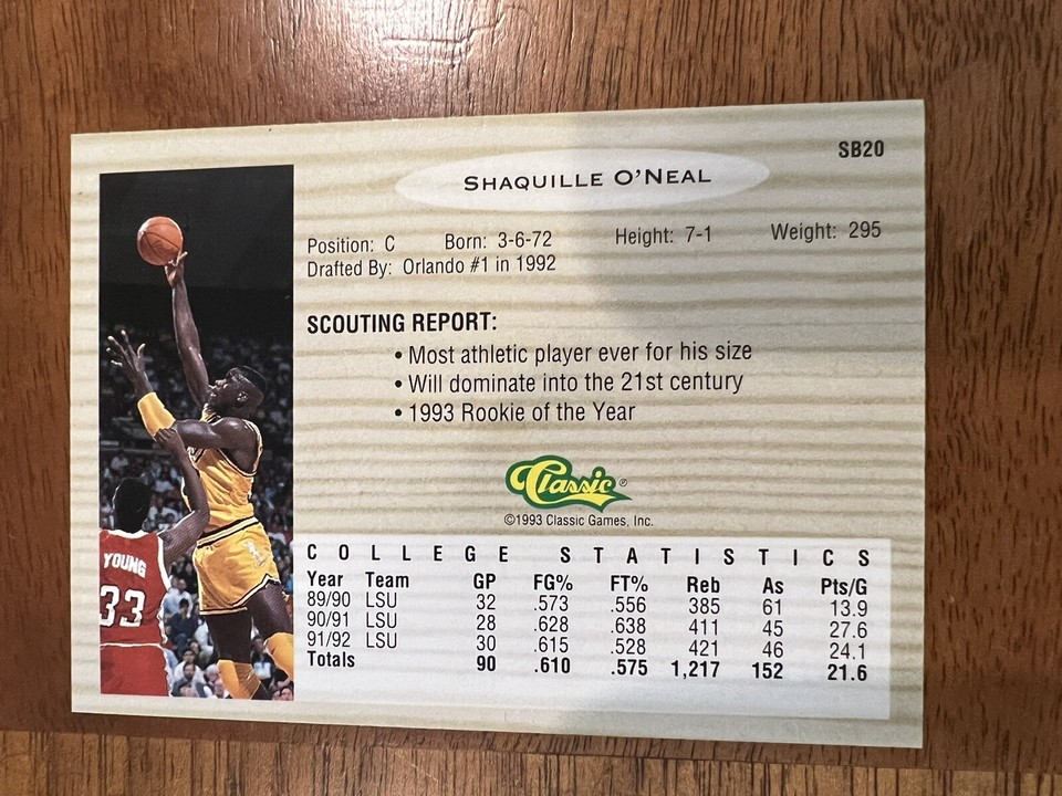 1993-94 Classic Draft Picks Special Bonus Shaquille O'Neal #SB20 HOF | eBay