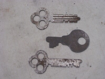 3 vintage antique keys warded skeleton key MOSLER SAFE 157 EAGLE LOCK ...