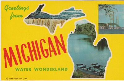 MICHIGAN POSTCARD "Greetings From Michigan". "Water Wonderland" | eBay