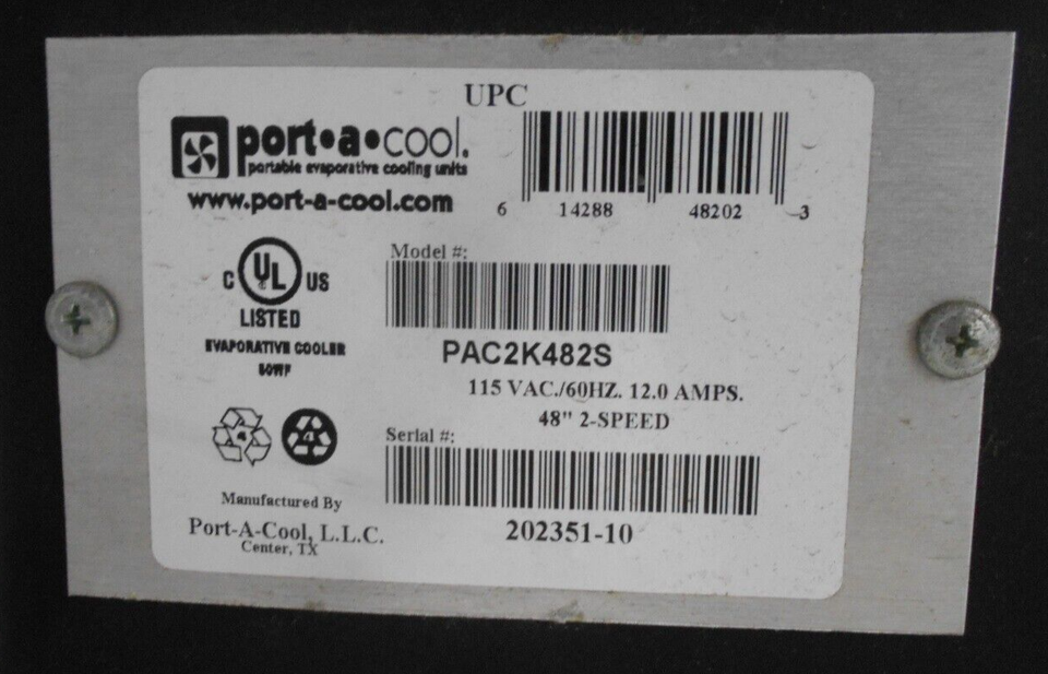 Port-A-Cool Model: PAC2K482S Portable evaporative cooler 48" | eBay