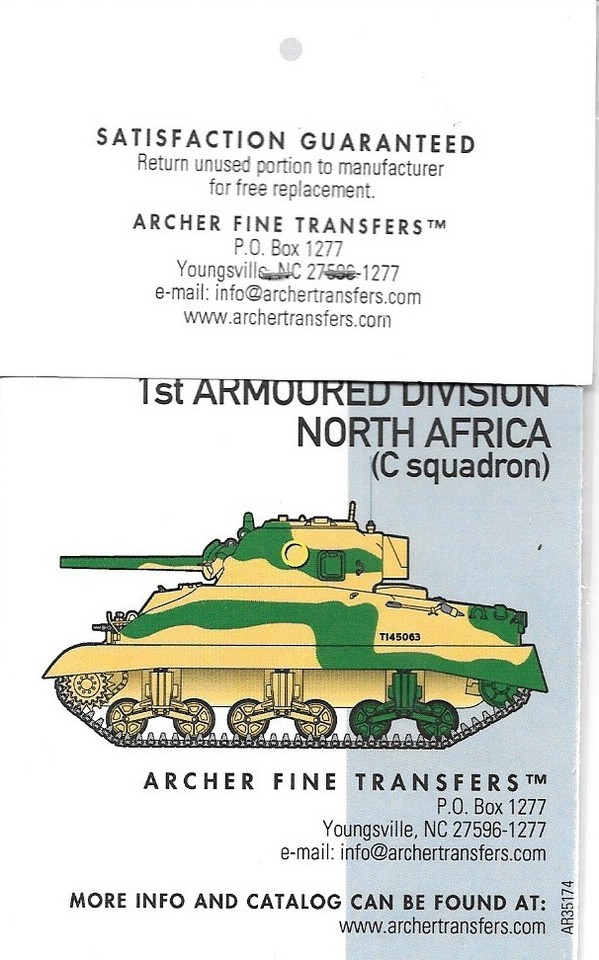 Archer British 9th Lancers North Africa Sherman Transfers Decals ...
