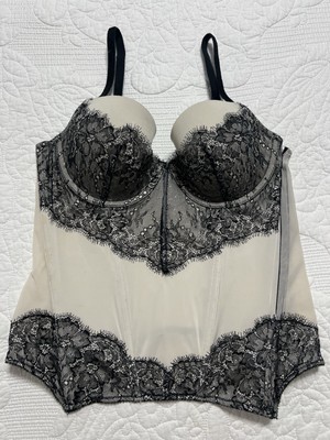 Victoria Secret Bra 36B Longline Bra Corset Bustier Bra Seamed Beige ...