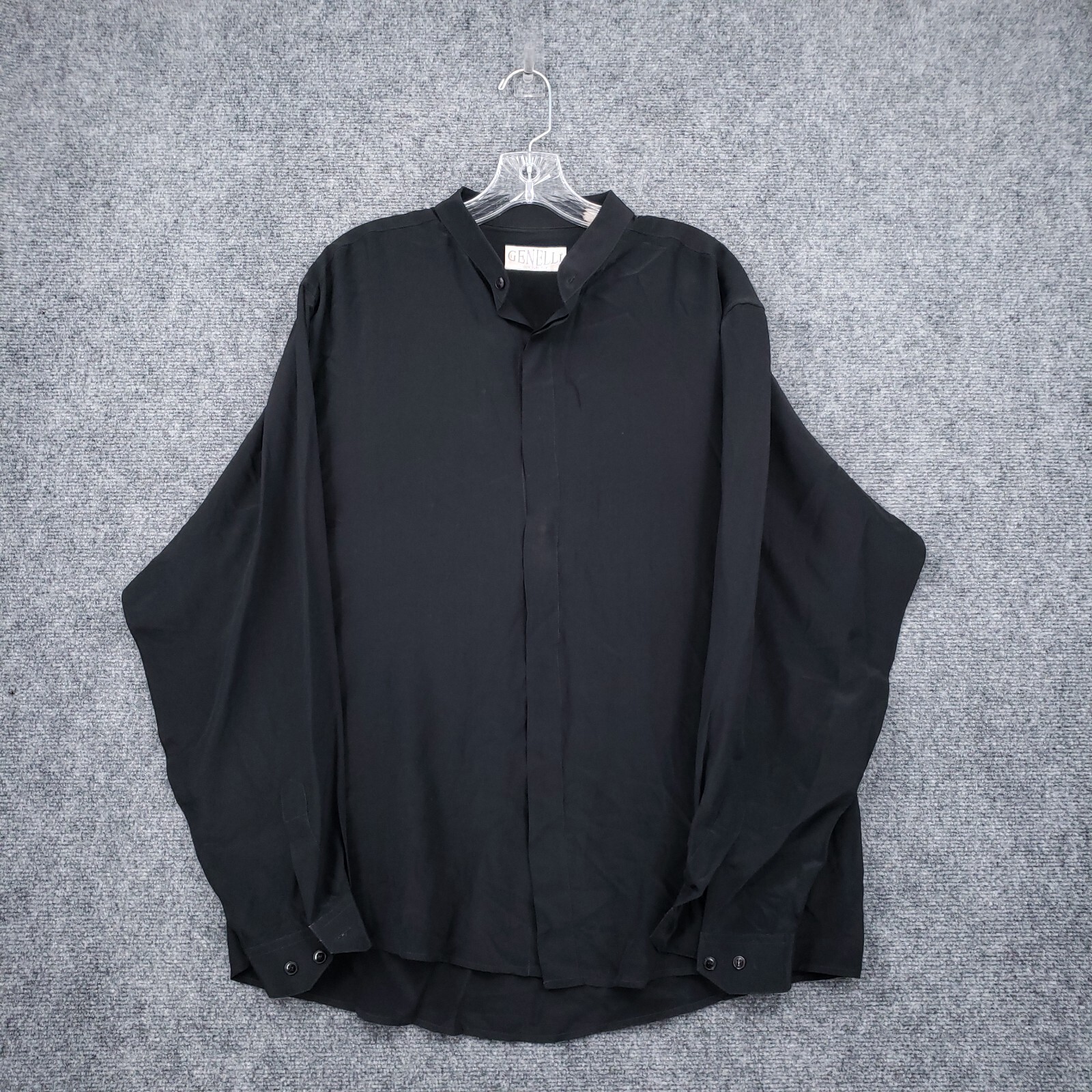 Genelli Shirts Mens L Large Black Silk Button Up Long… - Gem