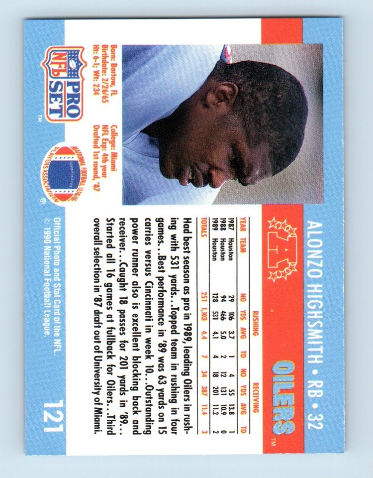 1990 Pro Set Alonzo Highsmith Houston Oilers #121 | eBay