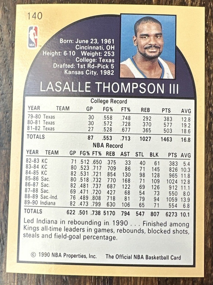 1990 NBA Hoops Card #140 LASALLE THOMPSON III Indiana Pacers Near Mint ...