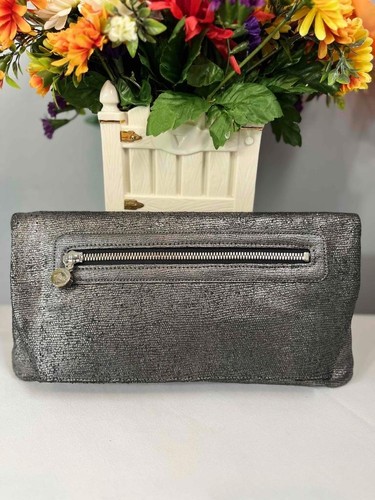 ABAS Metallic Gunmetal Tone Fold Over Clutch Purse Handbag | eBay