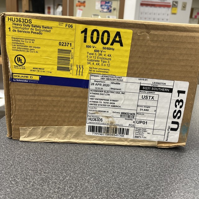 SQUARE D HU363DS Safety Switch, 600VAC, 3PST, 100Amps AC for sale ...