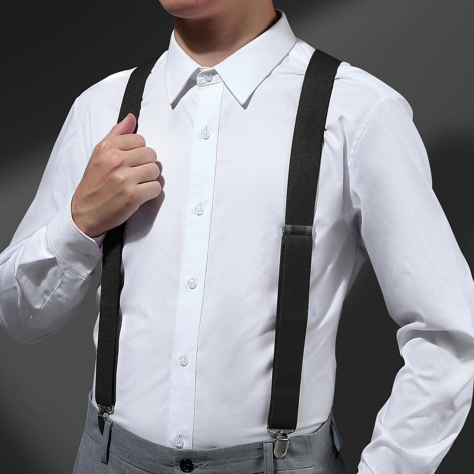 KOOELLE Suspenders for Men Heavy Duty Tuxedo Dress Pants 1.4 Inch Solid ...