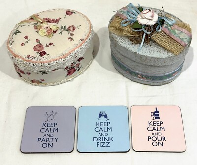 Shudehill Giftware Oval Floral Lace Trinket Pot Box Lid & 3 x Coasters ...