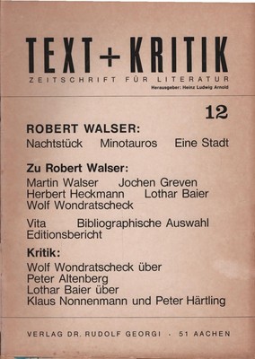 Text + Kritik. Zeitschrift für Literatur; Nr. 12: Robert Walser Arnold ...
