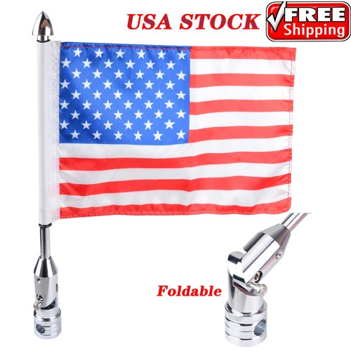Motorcycle Foldable Flag Pole Mount 6x9" Flag USA Fit For Harley Yamaha ...
