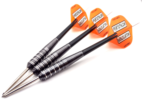 28g 90% Tungsten Darts - Black Coated Barrels, Stems + HD150 Pentathlon ...