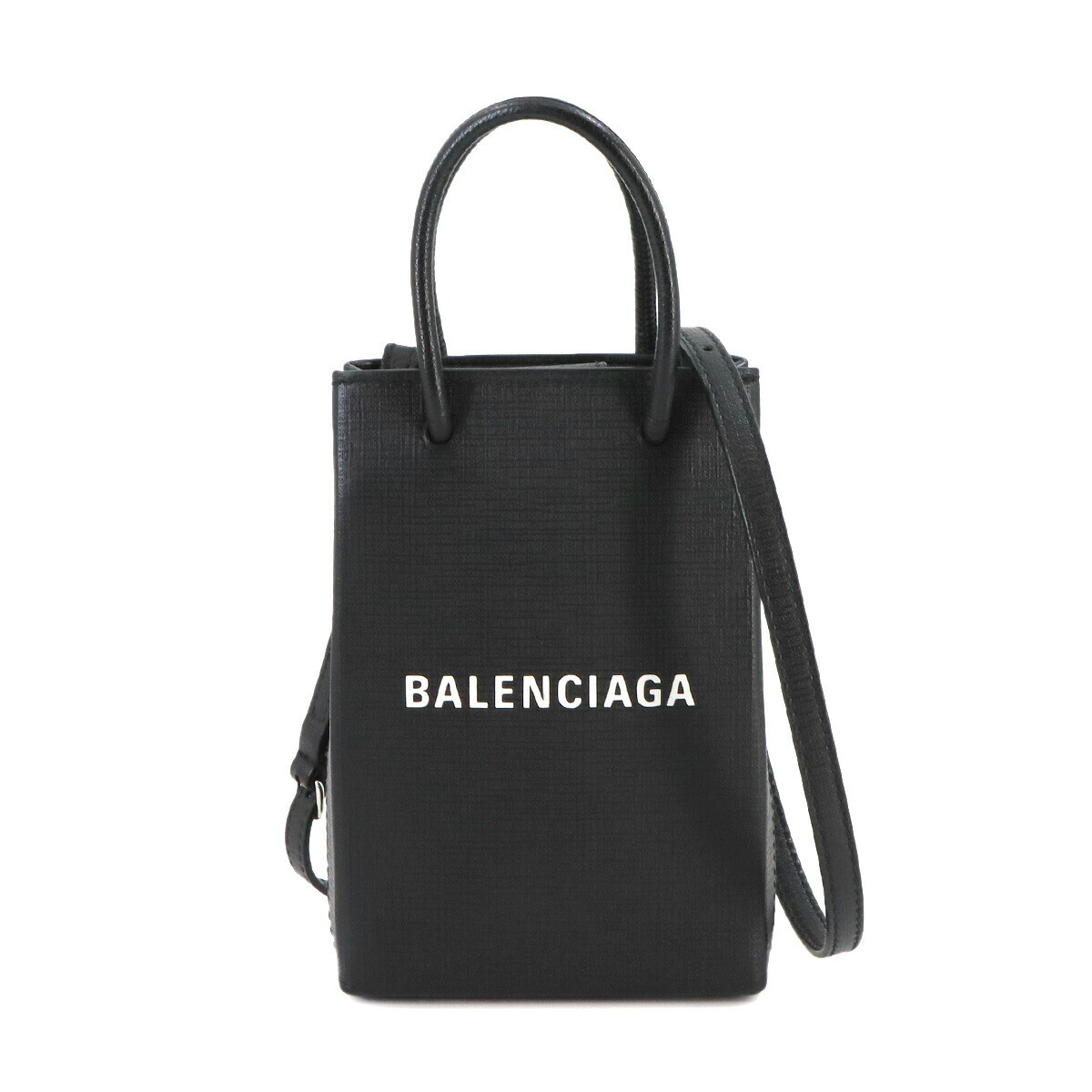 BALENCIAGA Shopping Phone Holder Shoulder Bag Leather Black BALENCIAGA Shopping Phone Holder Shoulder Bag Leather Black