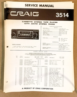 Craig Model 3514 8 Track Stereo Service Manual *Original* | eBay