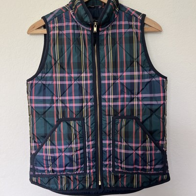 WOMENS XS J. CREW JACKET VEST quilted PLAID OUTERWEAR PREPPY ZIP FRONT ...
