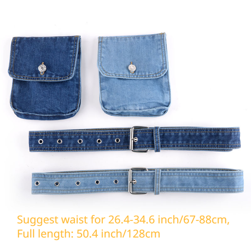 Lady Punk Denim Belt Buckle Fanny Pack with Removable Pocket Rock ...