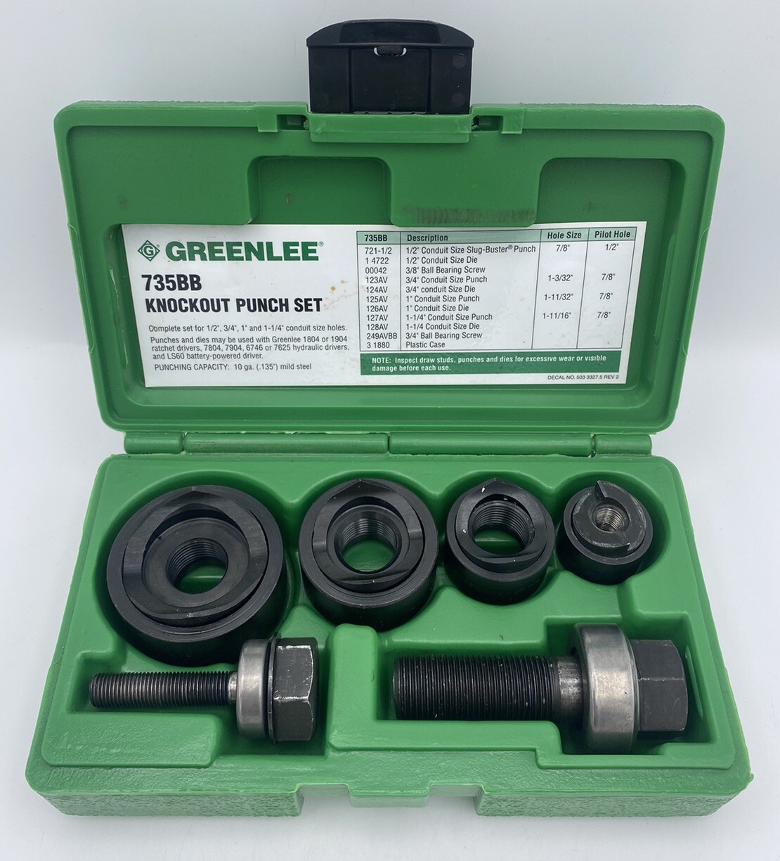 Greenlee 735BB Ball Bearing Knockout Punch Set , 1/2 Used Once ...