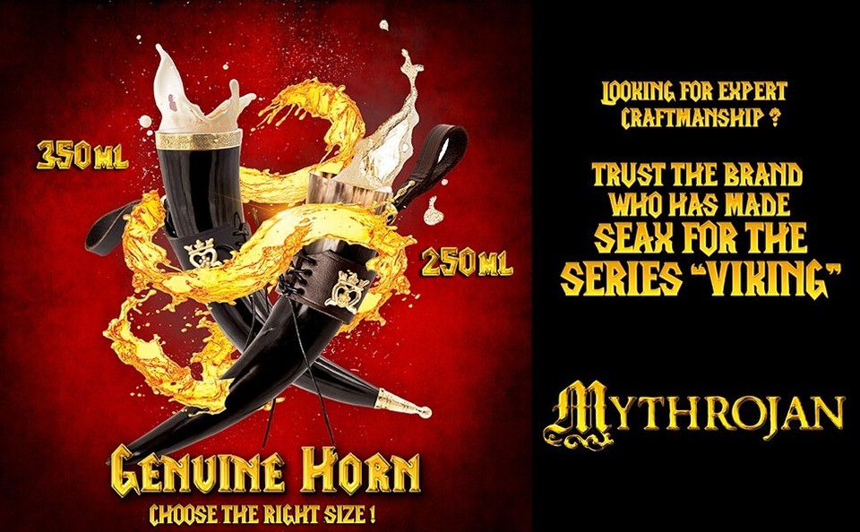 Viking Drinking Horn Medieval Knight Wine Mead Ale with Red Leather ...