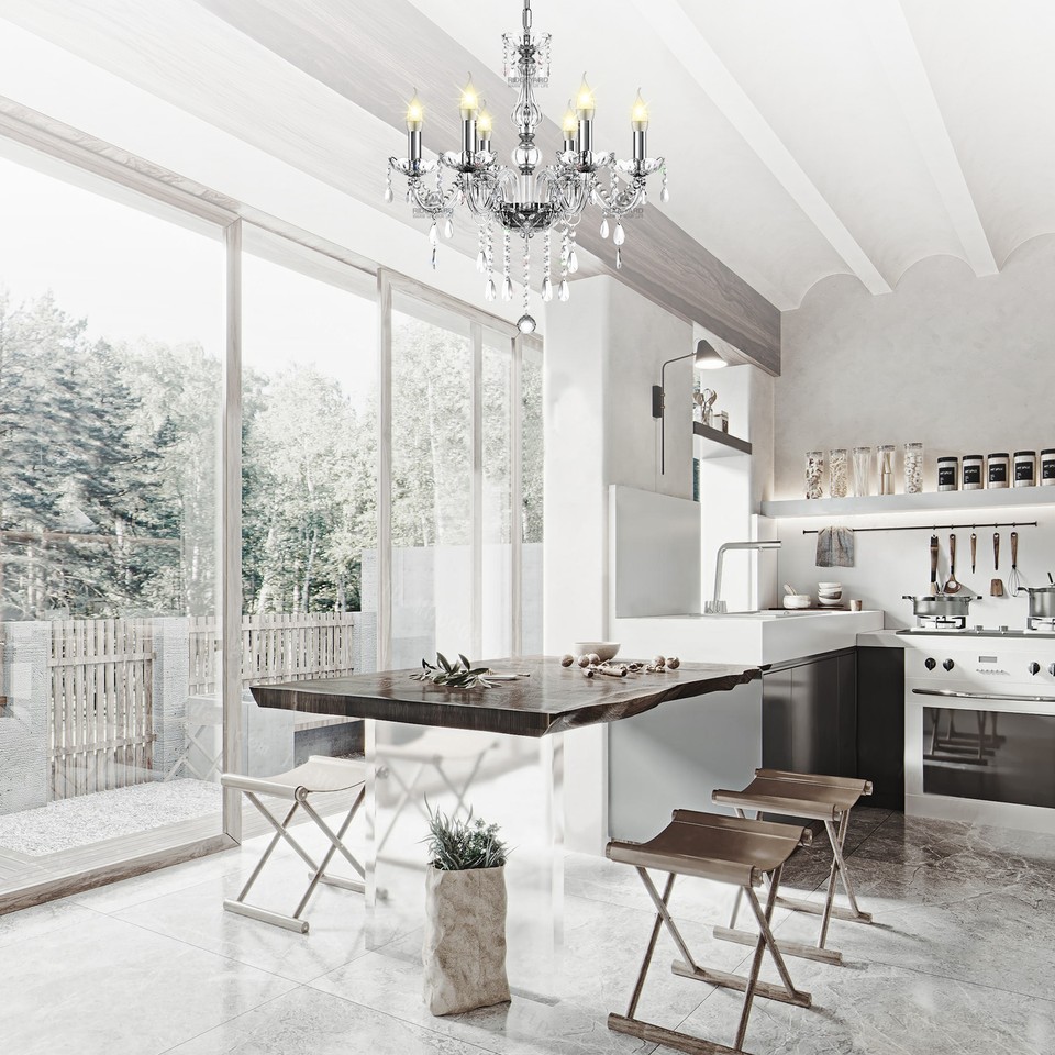 6 Lights Crystal Chandelier Ceiling Fixture Pendant Lamp Kitchen Home ...