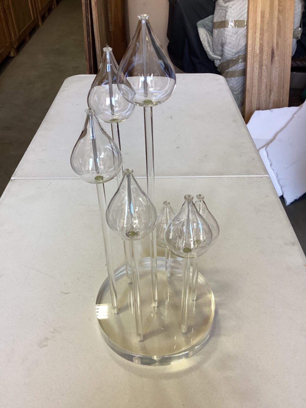 Vintage Belag 7 Glass Teardrop Oil Lamp Acrylic Base & Wick Holders ...