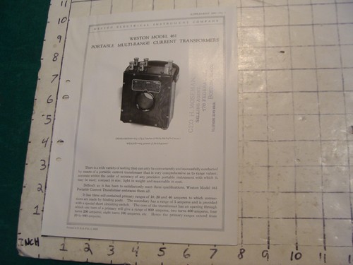 orig. 1922 WESTON Electric inst. bulletin: MODEL 461, CURRENT ...